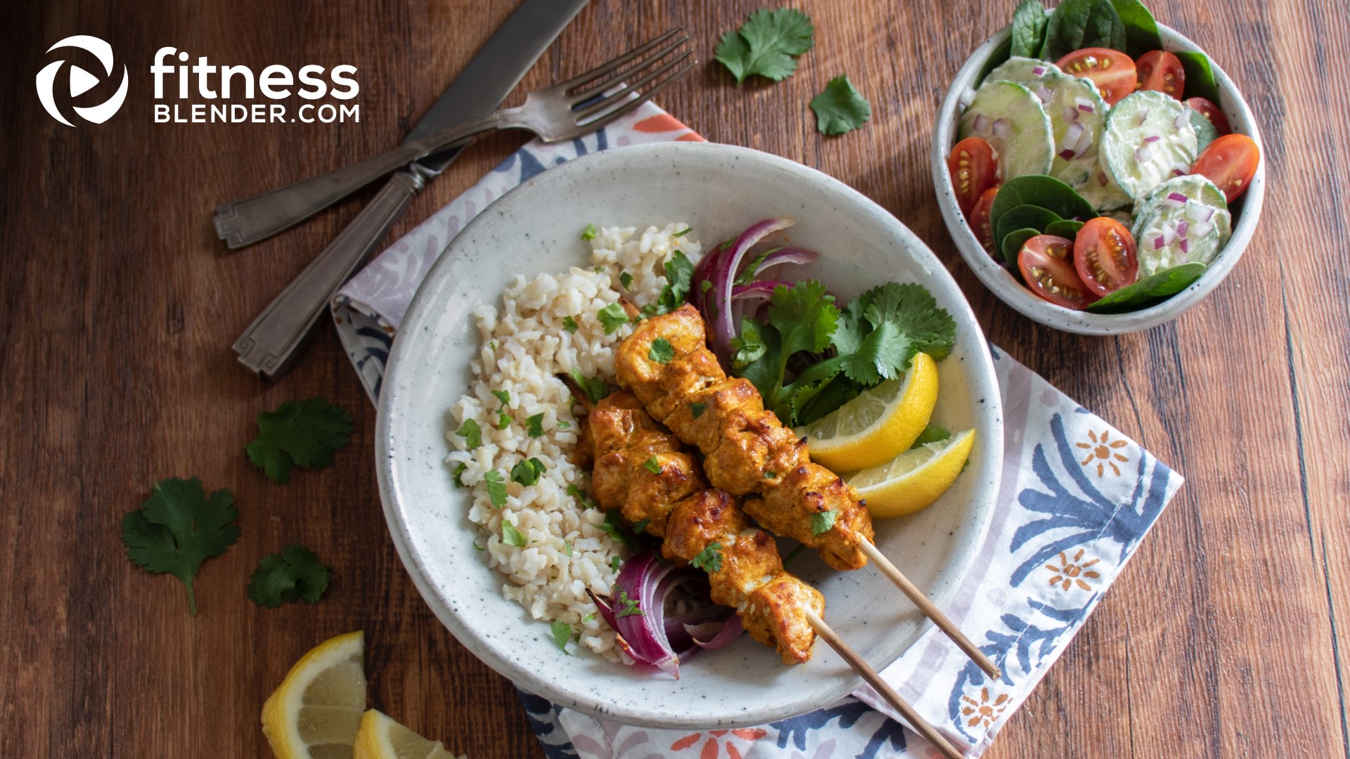 Tandoori-Style Chicken with Brown Rice and Cucumber Raita Side Salad ...