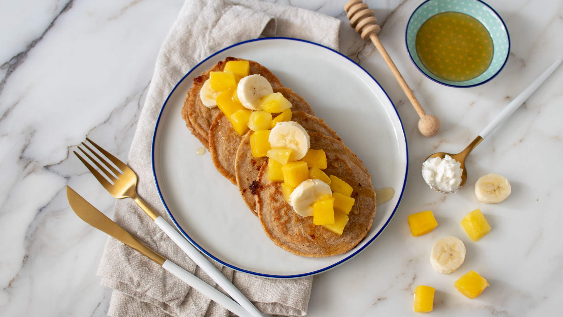 Cottage Cheese and Whole Wheat Flour Pancakes Topped with Tropical ...