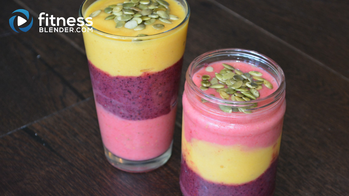 Super Healthy Triple Layer Fruit Smoothie - Colorful 7 Fruit Smoothie ...